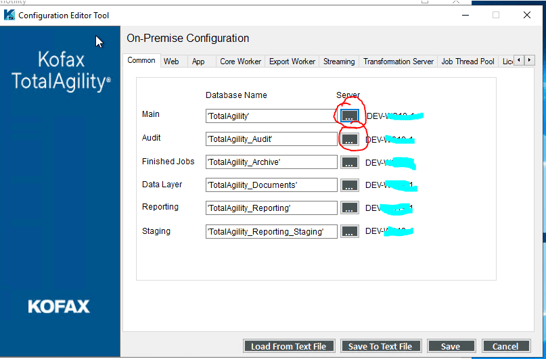 Kofax TotalAgility KTA Configuration Editor Tool - Unable to edit Database server settings